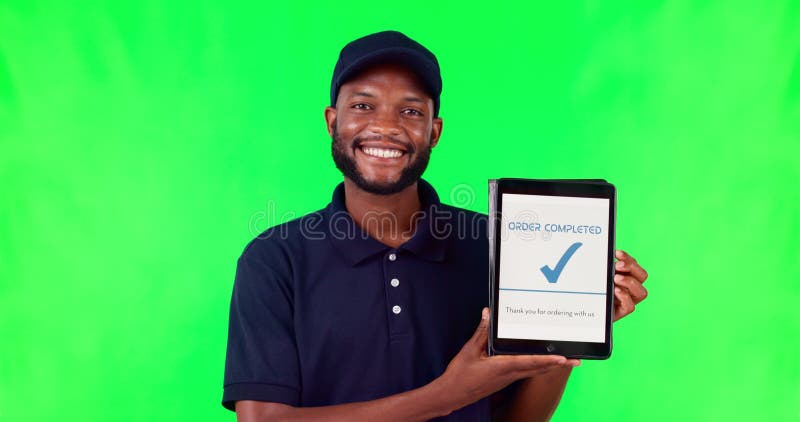 Tablet, Logistics and Complete with a Black Man on a Green Screen ...