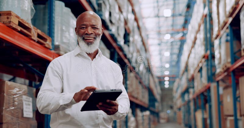 Logistics, Man and Face in Warehouse with Confidence, Smile and Safety ...
