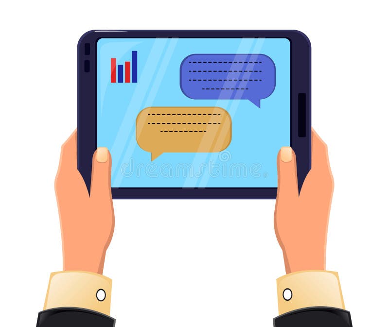 Tablet in Man`s Hands. Message Exchange. Icon Modern Technologies Stock ...
