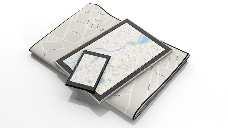 Tablet with map on screen stock illustration. Illustration of ...