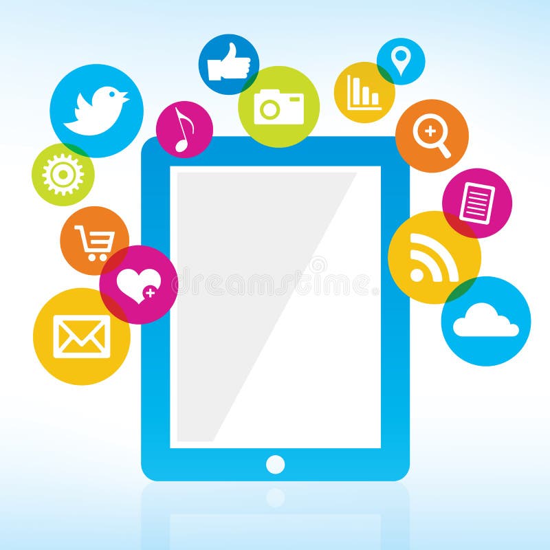 Computer with media icons stock vector. Illustration of chart - 35698789