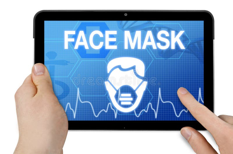 Tablet with Medical Device Background Isolated with Message Face Mask ...