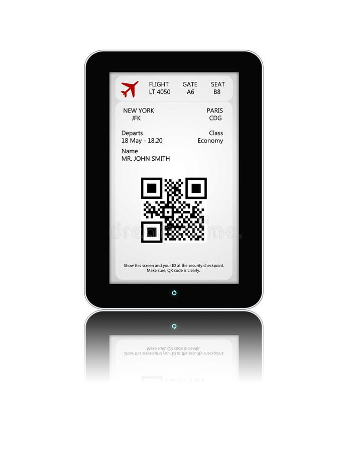 Tablet with Mobile Boarding Pass Over White Stock Illustration ...