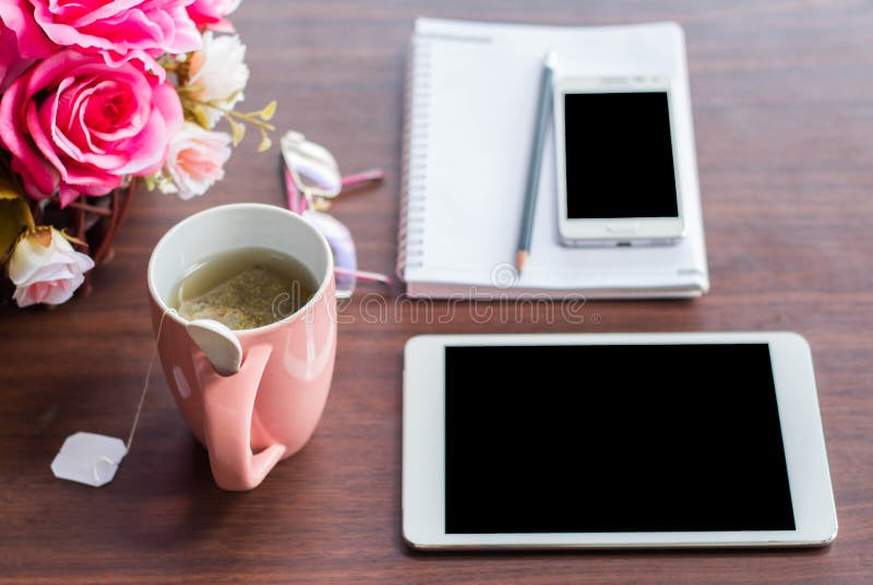 Tablet and Mobile,notebook with Pencils. Stock Photo - Image of tablet ...