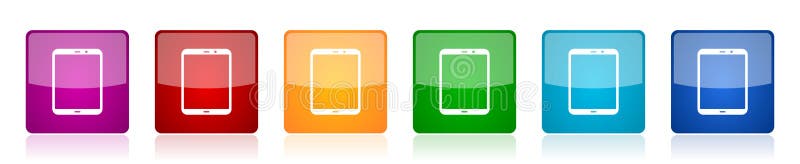 Tablet, Mobile, Phone, Smartphone Icon Set, Colorful Square Glossy ...