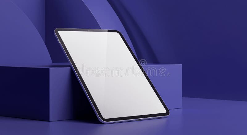 Tablet Mockup with Blank Screen on Geometric Blue Background and Soft ...