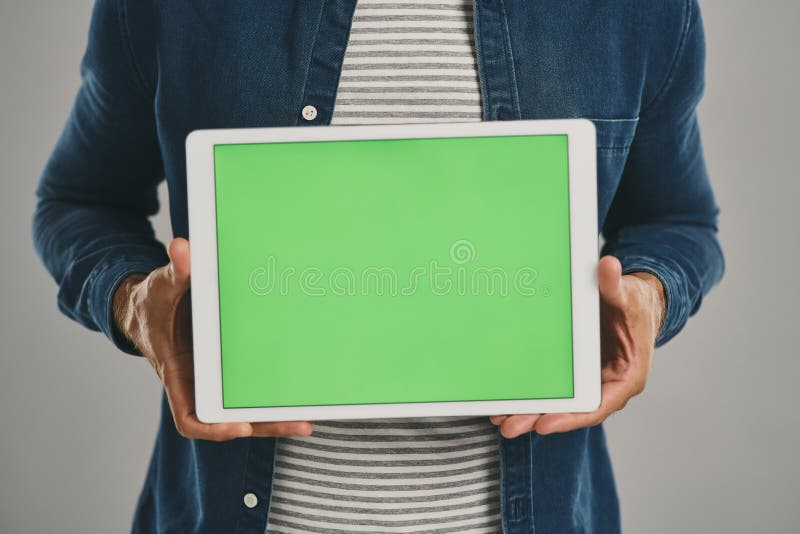 Tablet Mockup, Green Screen and Hands in Studio for Website, Internet ...