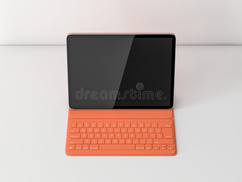 Tablet Mockup with Orange Keyboard Case on White Shelf Stock ...