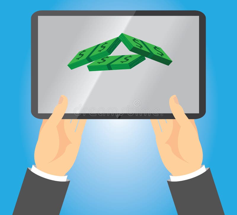 Tablet with Money Held in Hands Stock Illustration - Illustration of ...