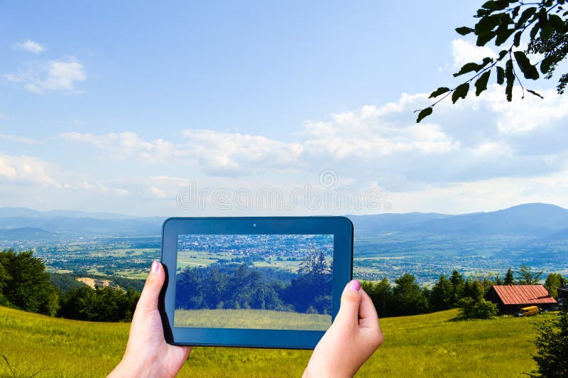 Tablet - Mountain Landscape Stock Image - Image of extreme, happy: 43231875