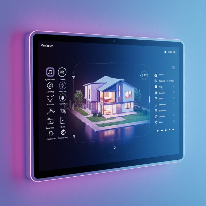 Tablet Mounted on a Wall, Displaying a Smart Home Interface. the Screen ...