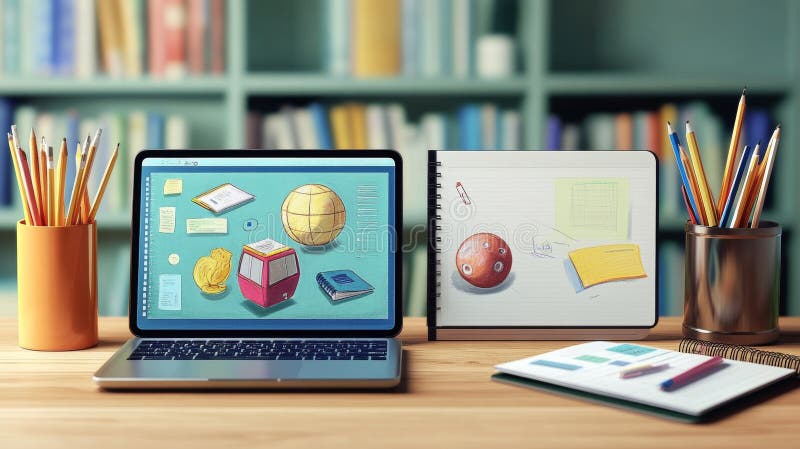 Tablet and Notebook Side by Side Displaying Modern Workspace Design ...