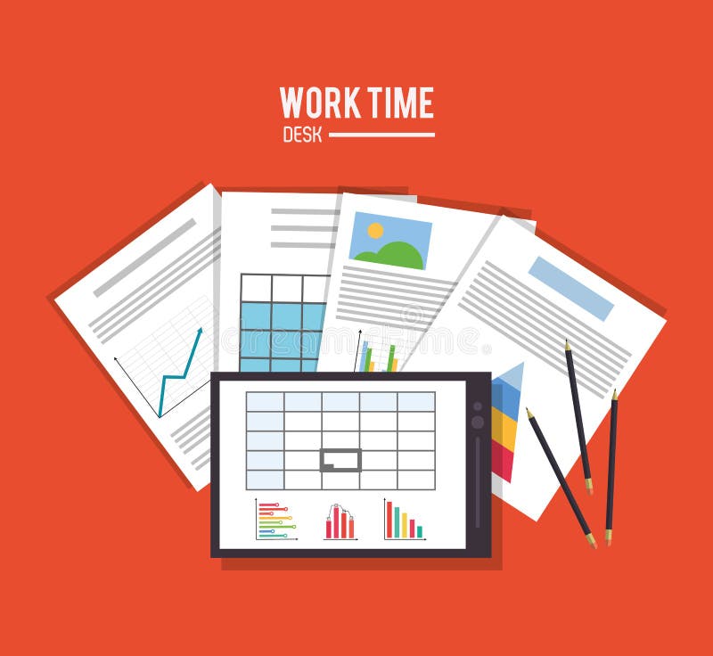 Tablet Office Work Time Supply Icon, Vector Stock Vector - Illustration ...