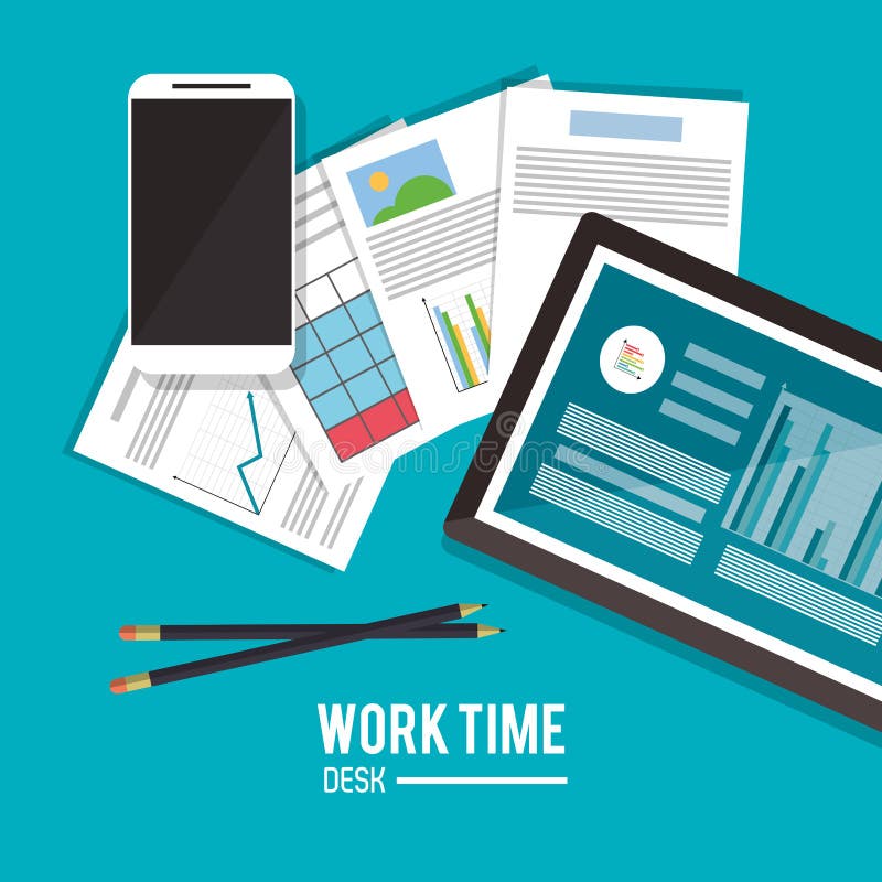 Tablet Office Work Time Supply Icon, Vector Stock Vector - Illustration ...