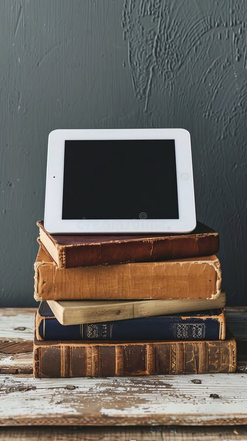 Tablet on Old Books, Representing the Blend of Technology and ...