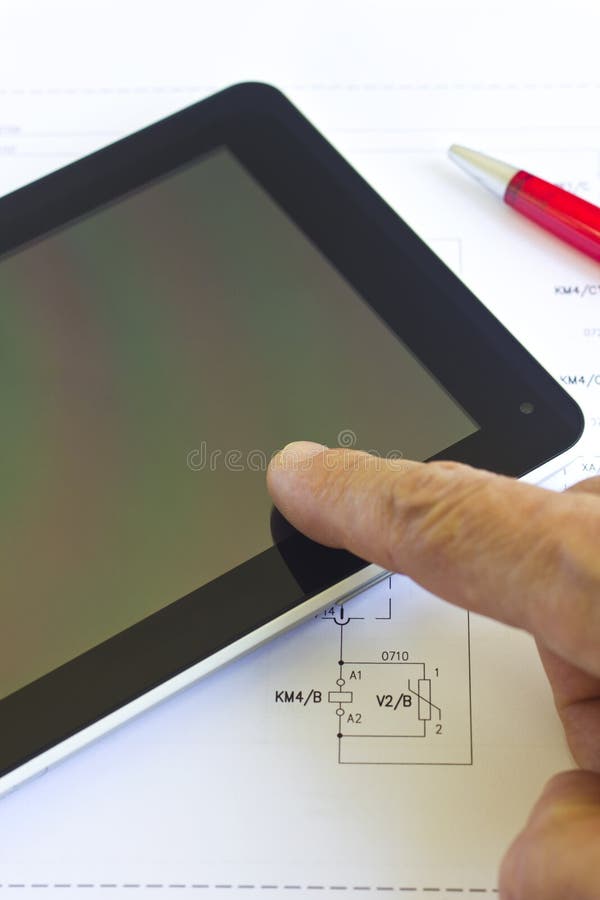 Tablet Over Engineering Diagram Stock Photo - Image of information ...