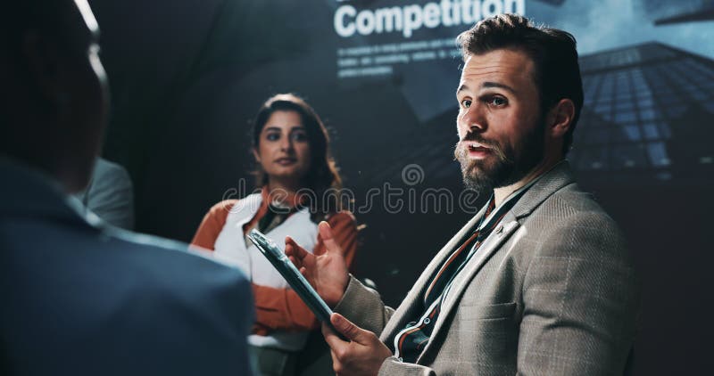 Tablet, Panel and Discussion with Business People at Summit for Speaker ...