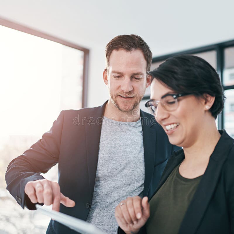 Tablet, Partners and Talk for Onboarding Project in Office, Website and ...