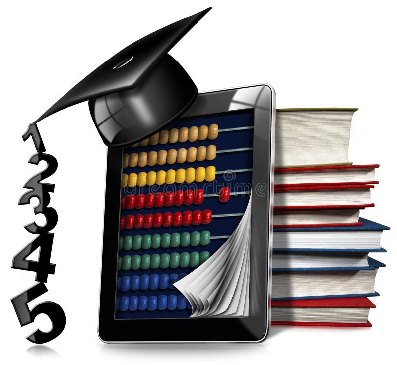 Tablet Pc with Abacus Books and Graduation Hat Stock Illustration ...