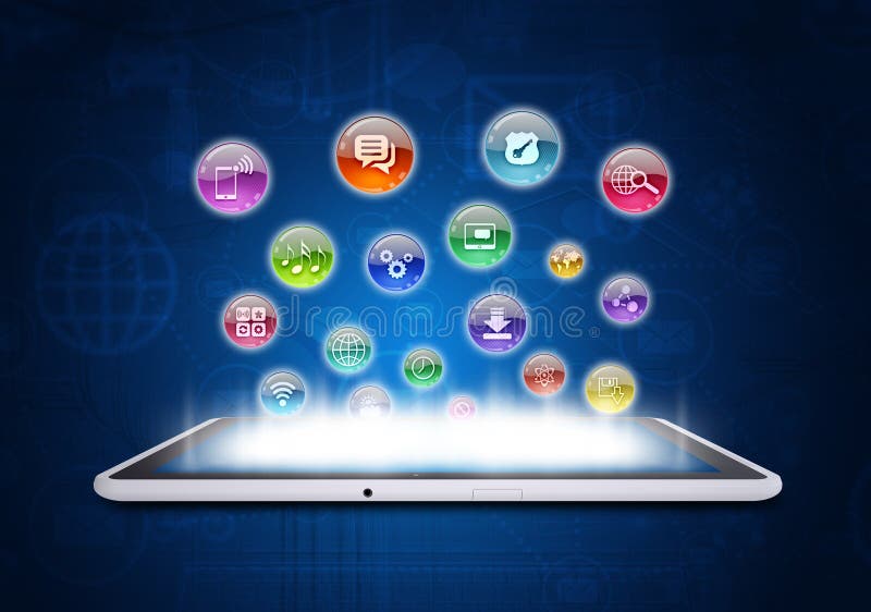 Tablet PC and Application Icons Stock Illustration - Illustration of ...