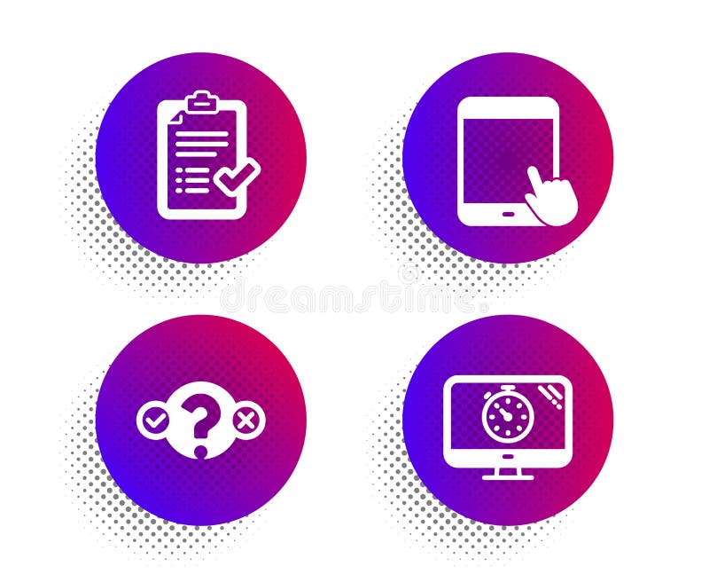 Tablet Pc, Approved Checklist and Quiz Test Icons Set. Seo Timer Sign ...