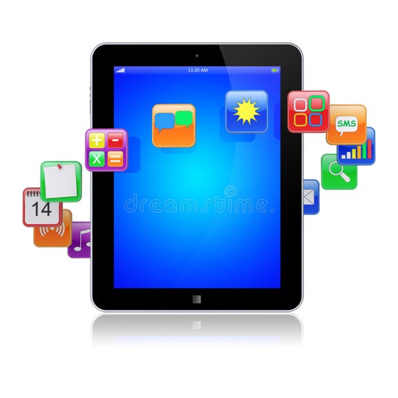 Tablet pc apps icons stock illustration. Illustration of mobility ...