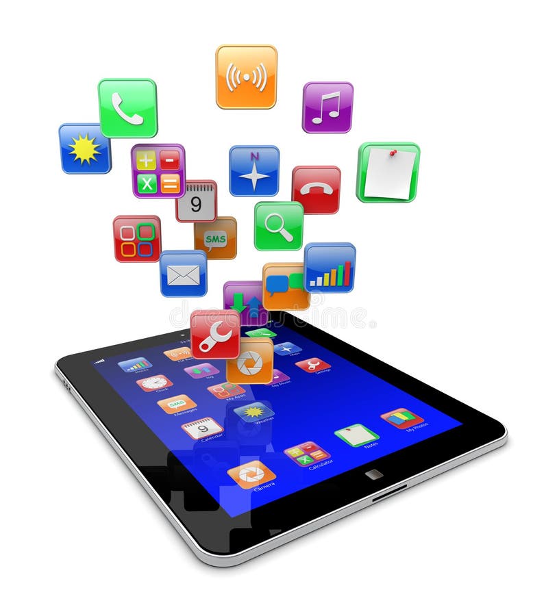 Tablet pc apps icons stock illustration. Illustration of concepts ...
