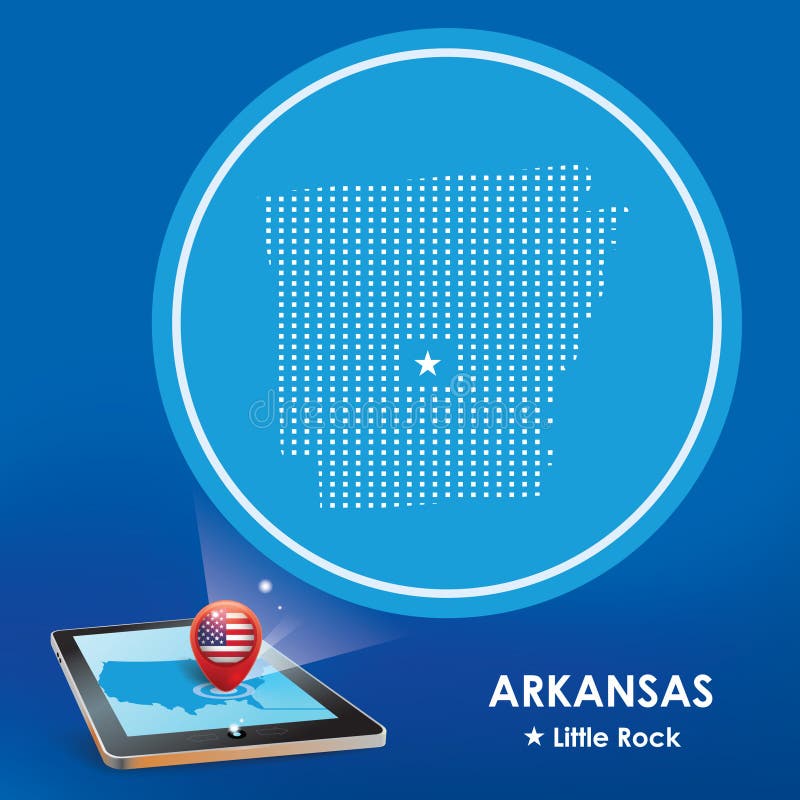 Tablet Pc with Arkansas Map Projection. Vector Illustration Decorative ...
