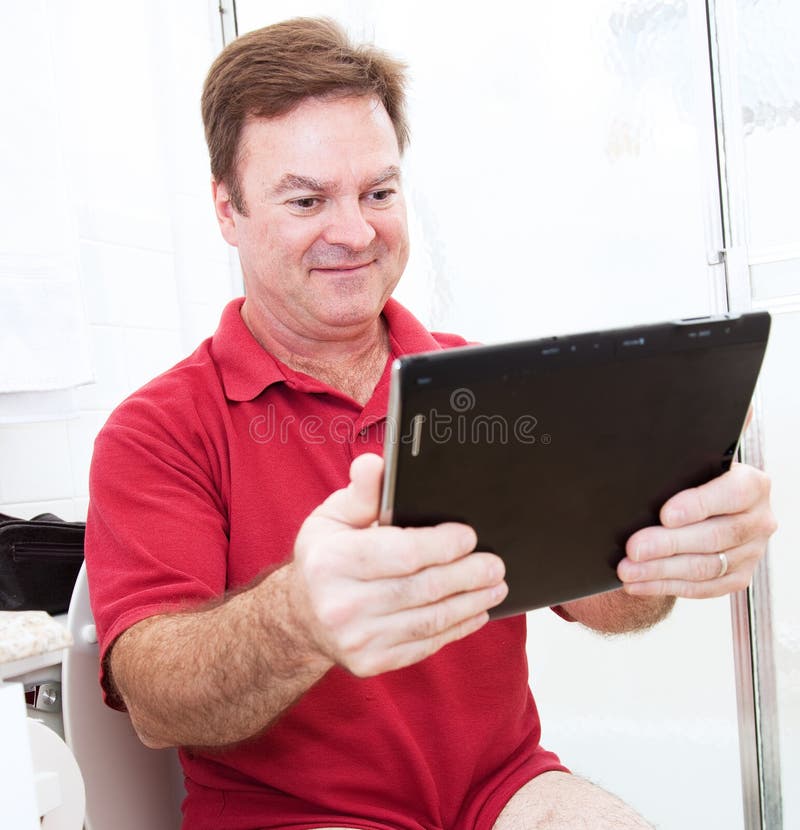 Using Tablet PC on the Toilet Stock Image - Image of rest, reading ...