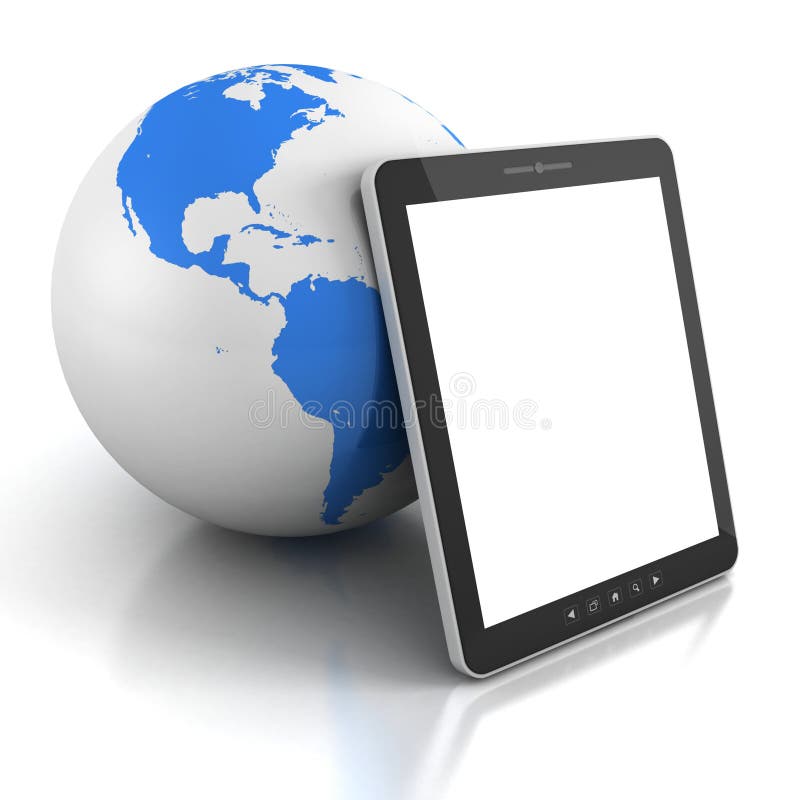 Tablet PC with Blue Earth Globe Sphere Stock Illustration ...
