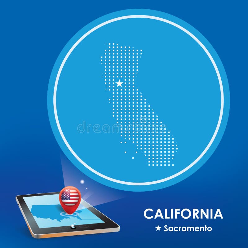 Tablet Pc with California Map Projection. Vector Illustration ...