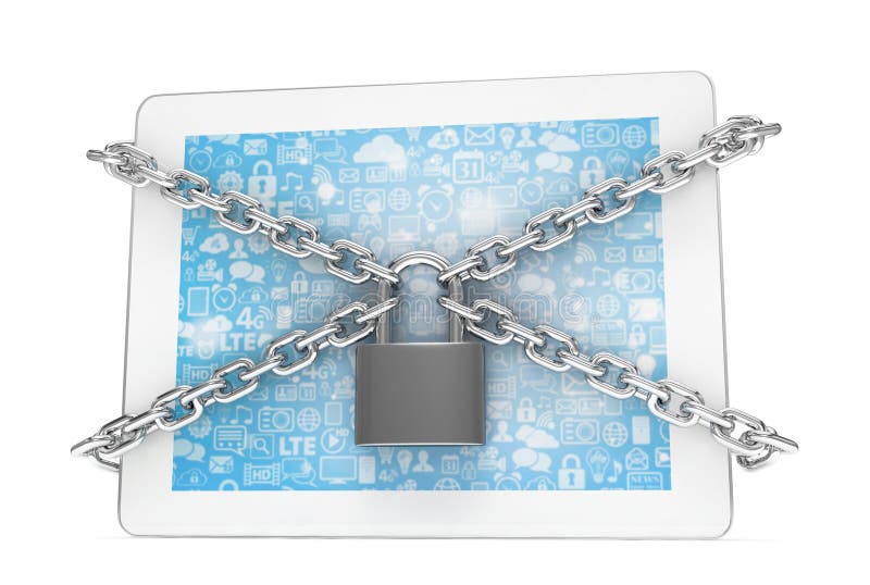 Tablet PC with Chains and Lock Stock Illustration - Illustration of ...