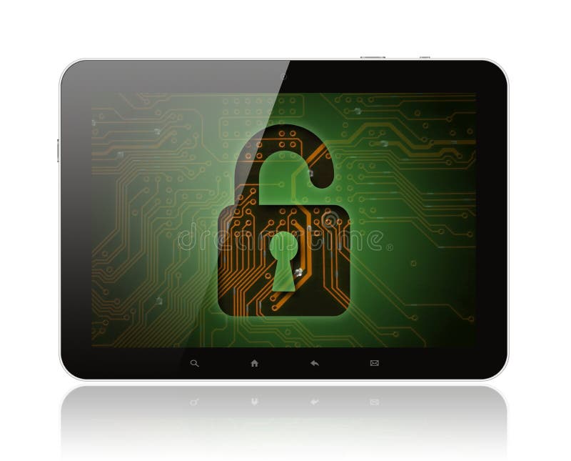 Tablet PC with Circuit Background and Lock Stock Illustration ...