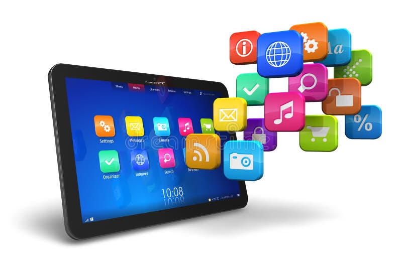 Tablet PC with Cloud of Application Icons Stock Illustration ...