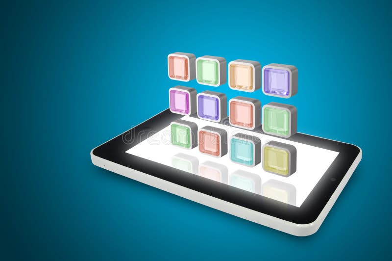 Tablet PC with Cloud of Colorful Application Icons Stock Illustration ...