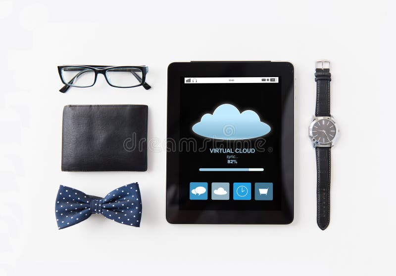 Tablet Pc with Cloud Computing and Personal Stuff Stock Photo - Image ...