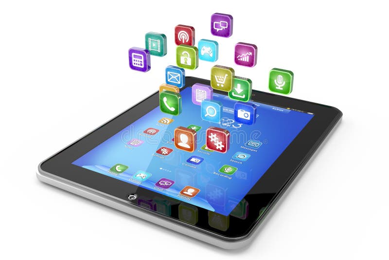 Tablet PC with Cloud of Icon Applications Stock Illustration ...