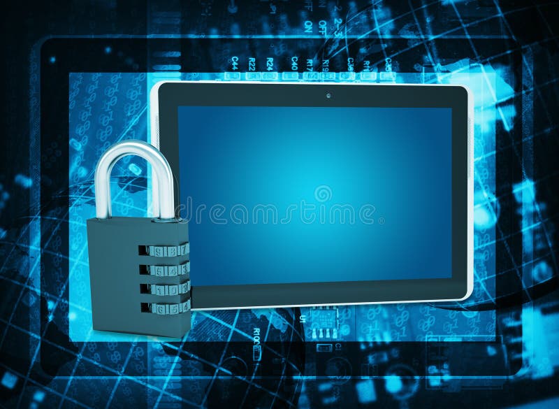 Tablet PC and Code Lock on Abstract Background Stock Illustration ...