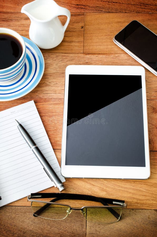 Tablet Pc and a Coffee and Mobile Phone Stock Photo - Image of note ...