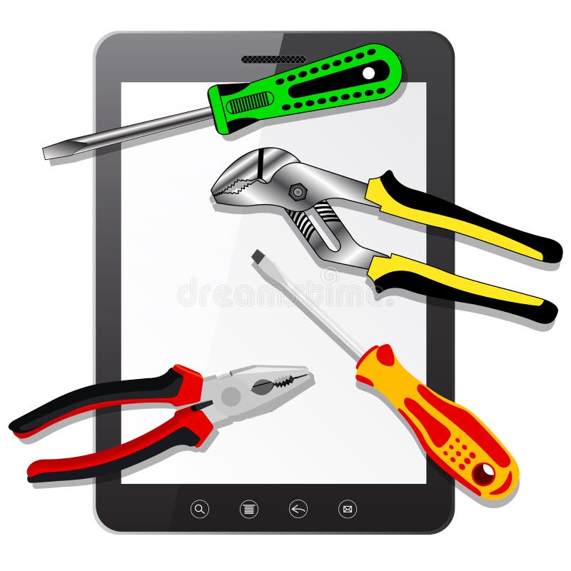 Tablet PC Computer with Tools Stock Vector - Illustration of isolated ...