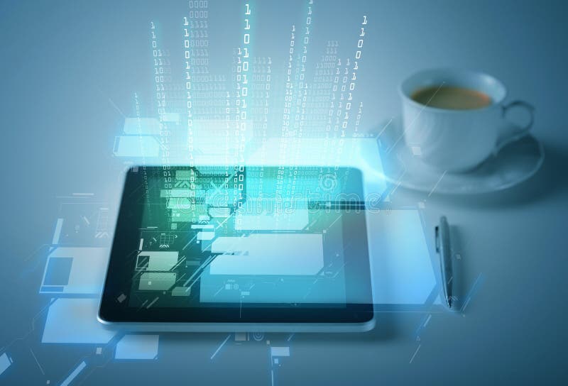 Tablet Pc with Cup of Coffee Stock Illustration - Illustration of lunch ...
