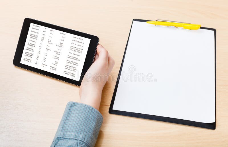 Tablet PC with Data on Screen at Office Table Stock Photo - Image of ...