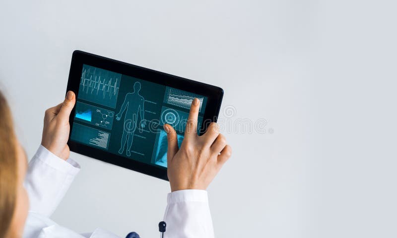 Close of Female Doctor Hands Working with Tablet Pc Computer Stock ...