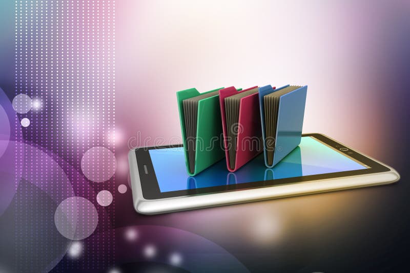 Tablet PC with file folder stock illustration. Illustration of ...