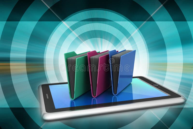 Tablet PC with file folder stock illustration. Illustration of folder ...