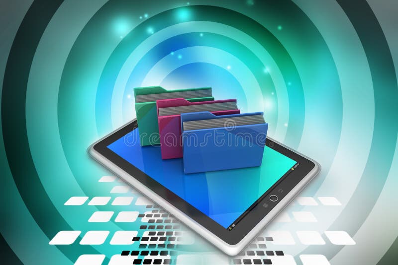 Tablet PC with file folder stock illustration. Illustration of abstract ...