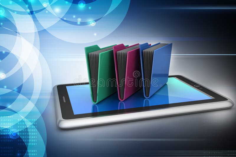 Tablet PC with file folder stock illustration. Illustration of abstract ...