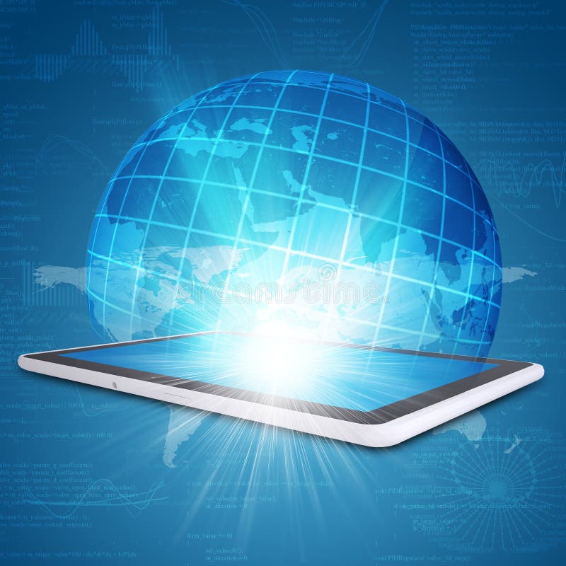 Tablet PC, Globe and Graphics Stock Illustration - Illustration of ...