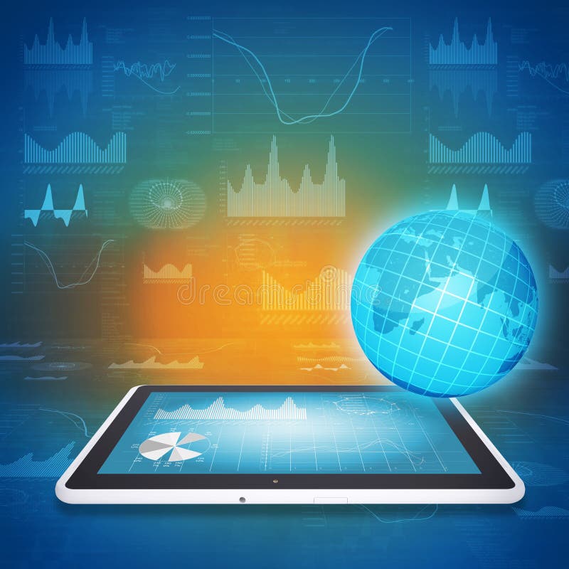 Tablet PC, Globe and Graphics Stock Illustration - Illustration of ...