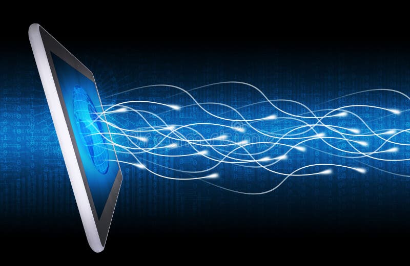 Tablet PC, Globo Y Rayos Del Resplandor Stock de ilustración ...